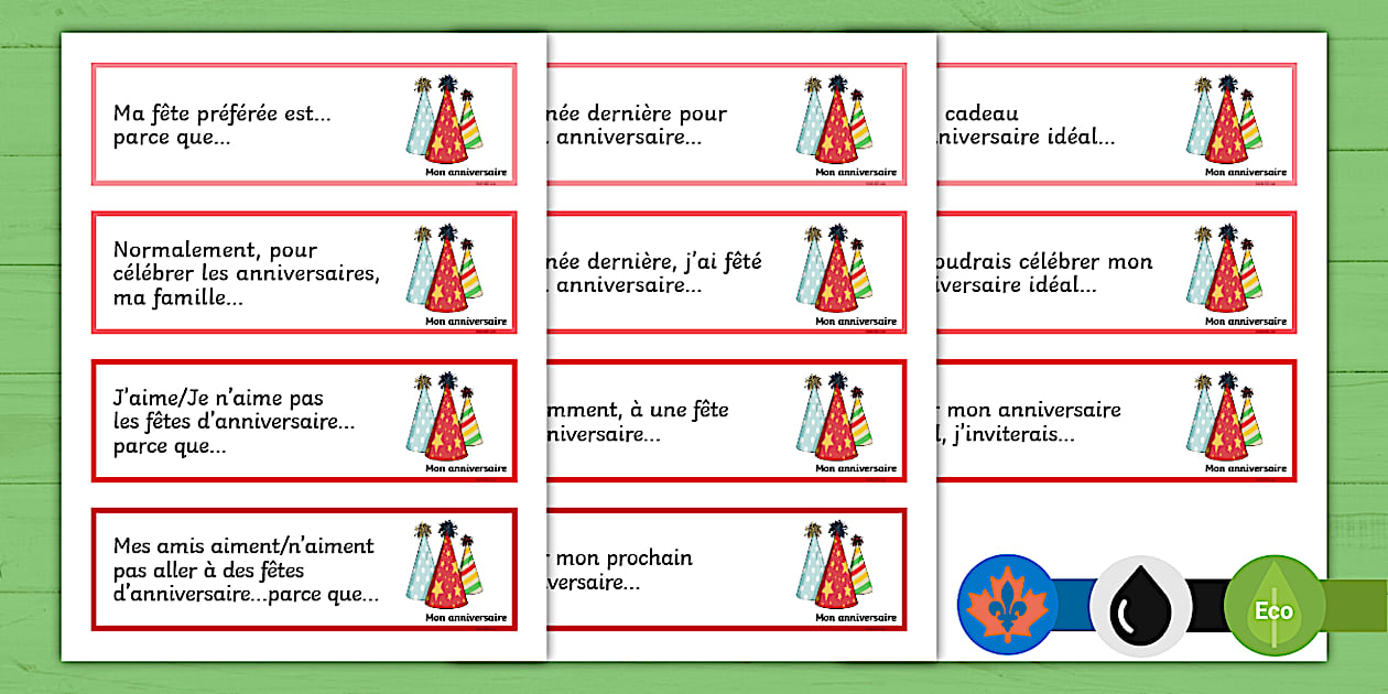French-Language Birthday Party Conversation Prompt Cards