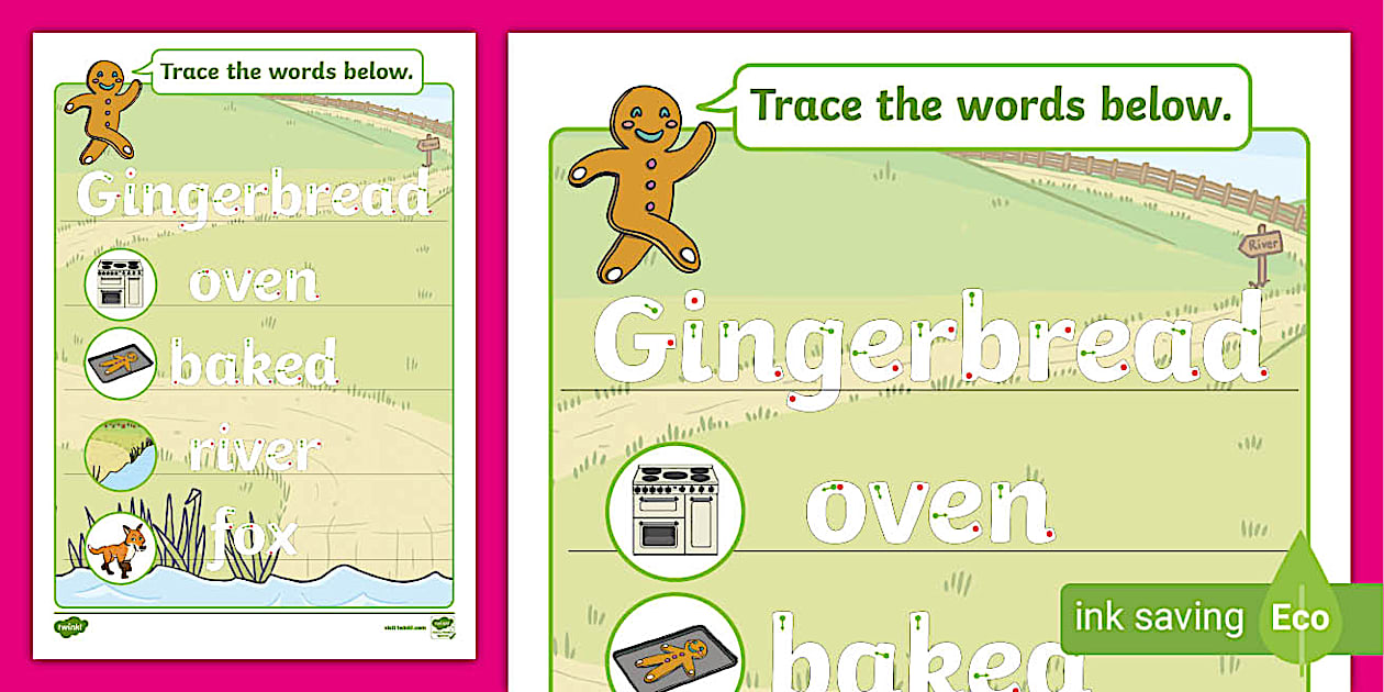 Editable The Gingerbread Man Trace the Words Worksheet