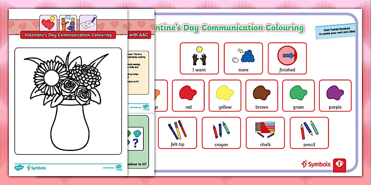 Twinkl Symbols: Valentine's Day Communication Colouring Activity with AAC
