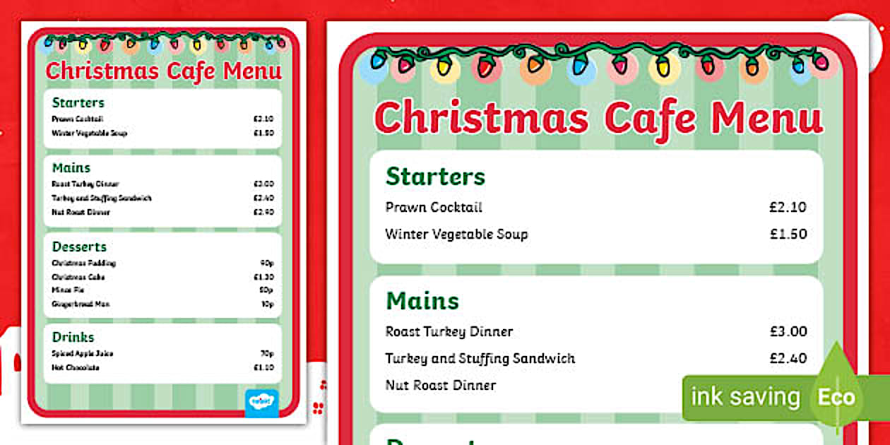 Editable Christmas Café Role Play Menu - Twinkl