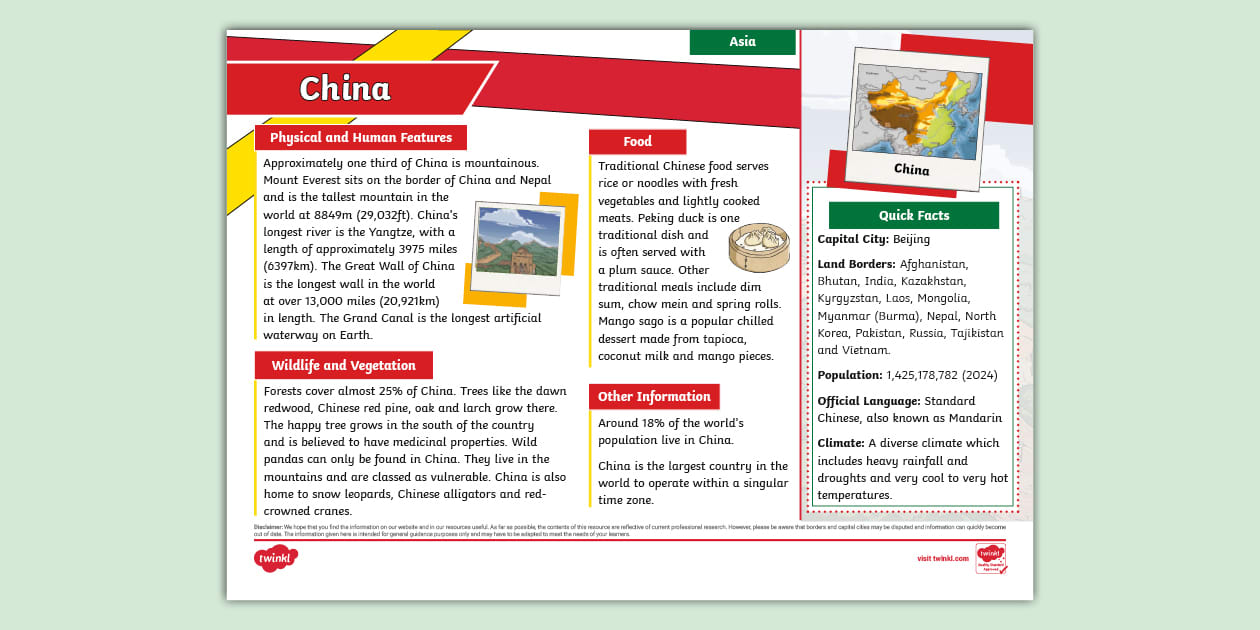 China for Kids Information Sheet | Geography Resources