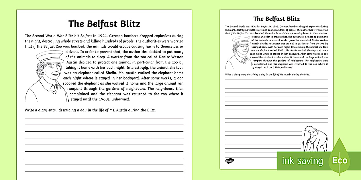 Belfast Blitz - Sheila the Elephant Writing Worksheet / Worksheet