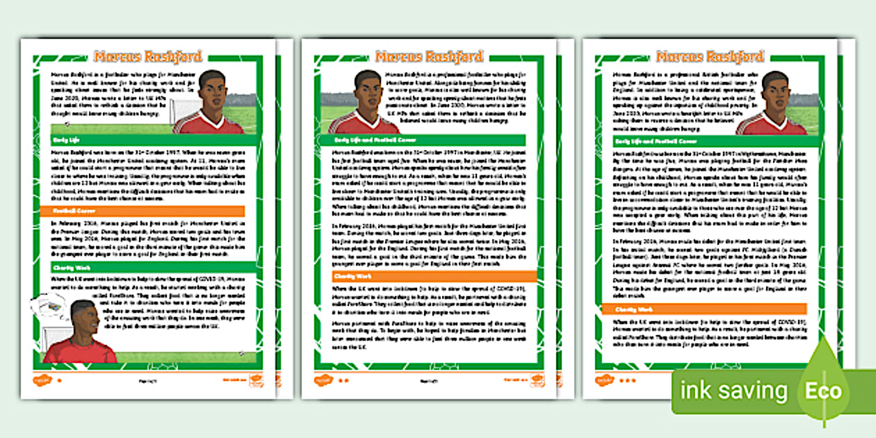 UKS2 Marcus Rashford Differentiated Reading Comprehension Activity