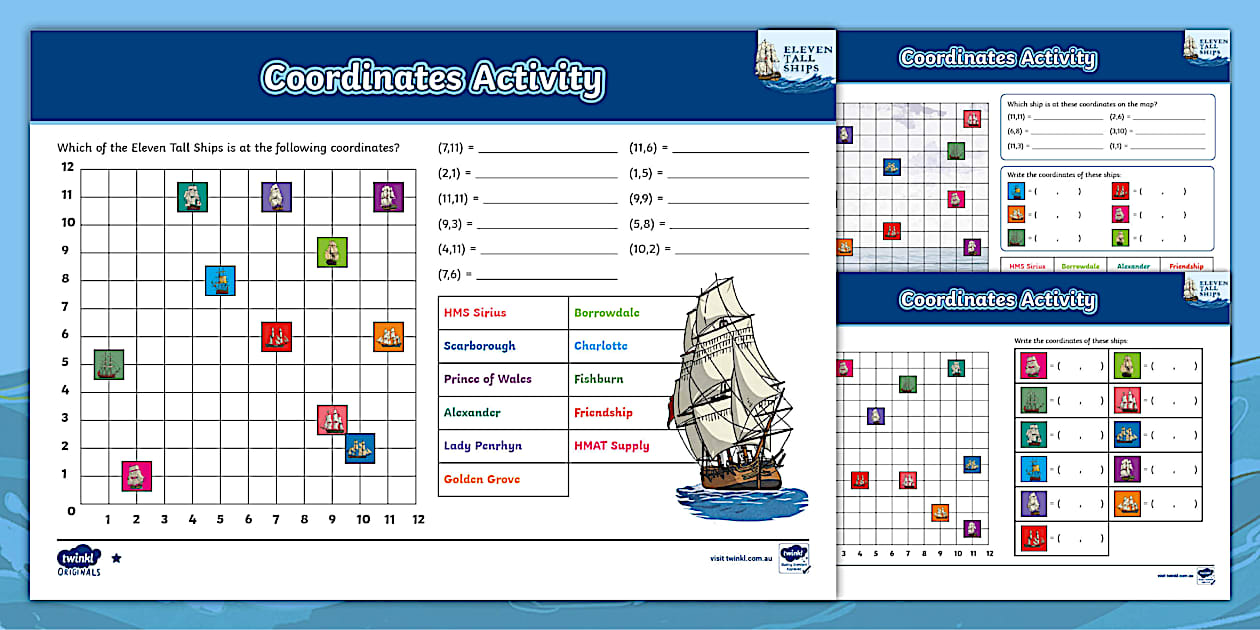 Eleven Tall Ships Coordinates Activity (teacher made)