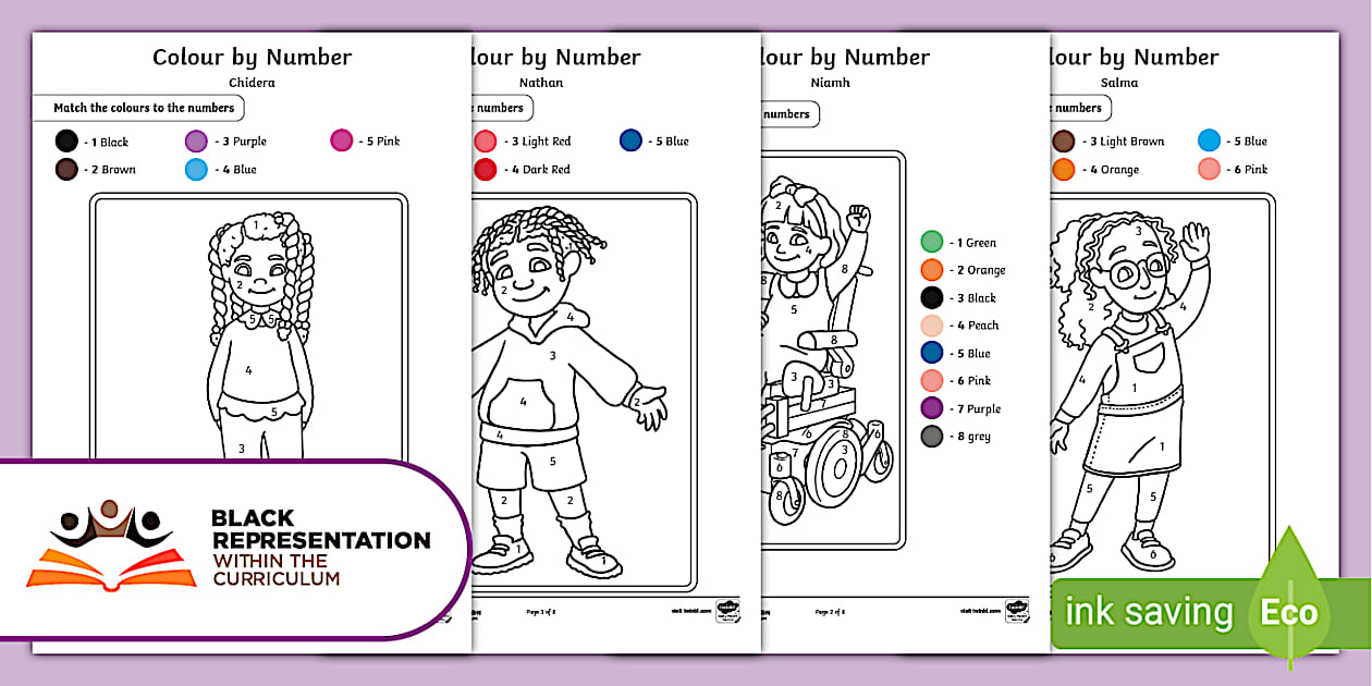 Identity and Belonging Characters Colour By Numbers - Twinkl