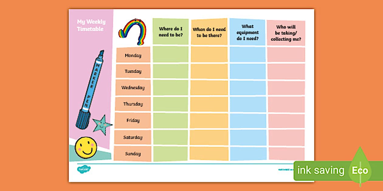 Editable My Weekly Timetable (teacher made) - Twinkl