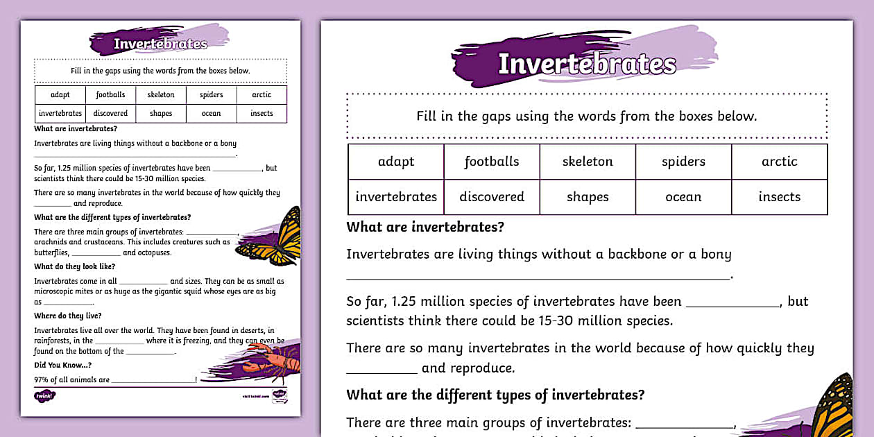 Invertebrates Cloze Activity (Teacher-Made) - Twinkl