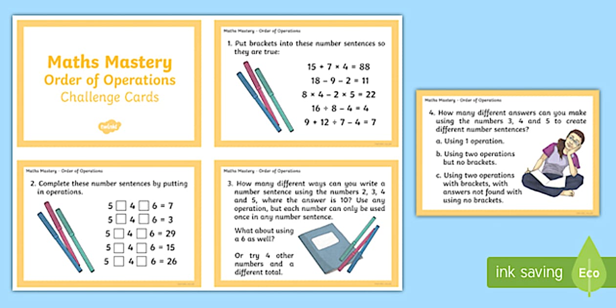 Black and White Year 6 Order of Operations Maths Mastery Challenge Cards