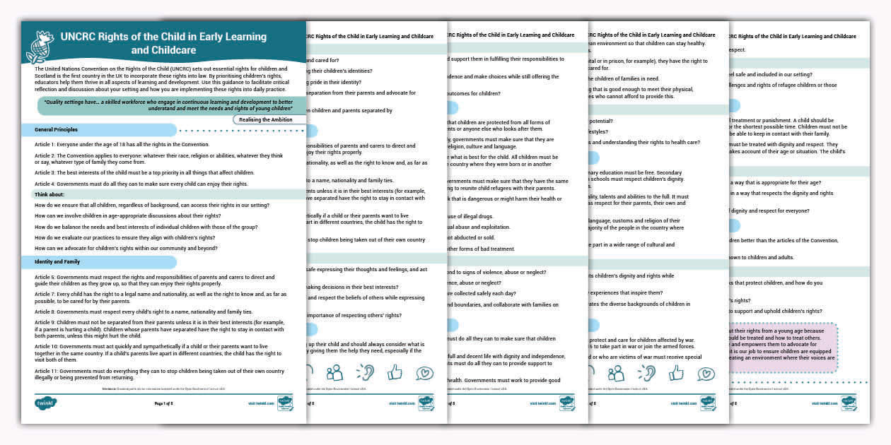 UNCRC Rights of the Child in ELC Reflection Sheet - Twinkl