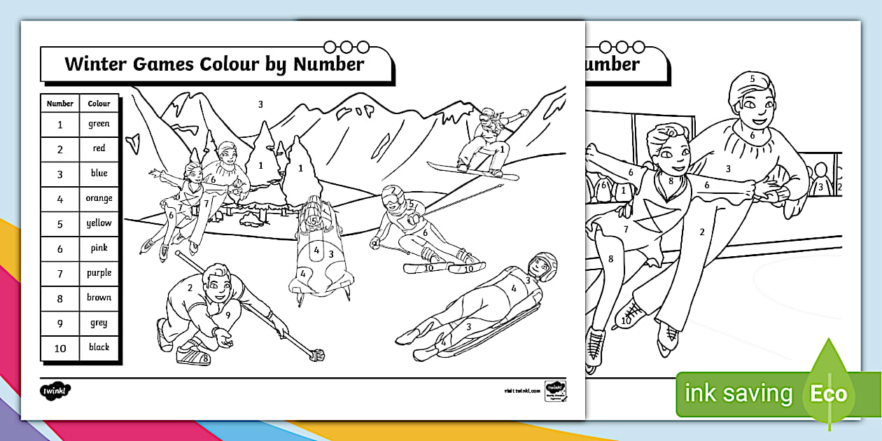 KS1 Winter Games Colour by Number Colouring Pages - Twinkl