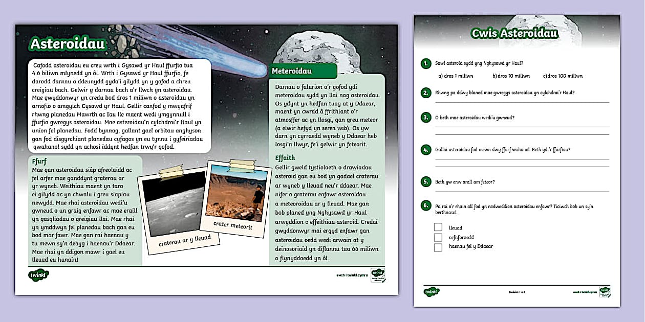 Ffeil Ffeithiau a Chwis Asteroidau (Teacher-Made) - Twinkl