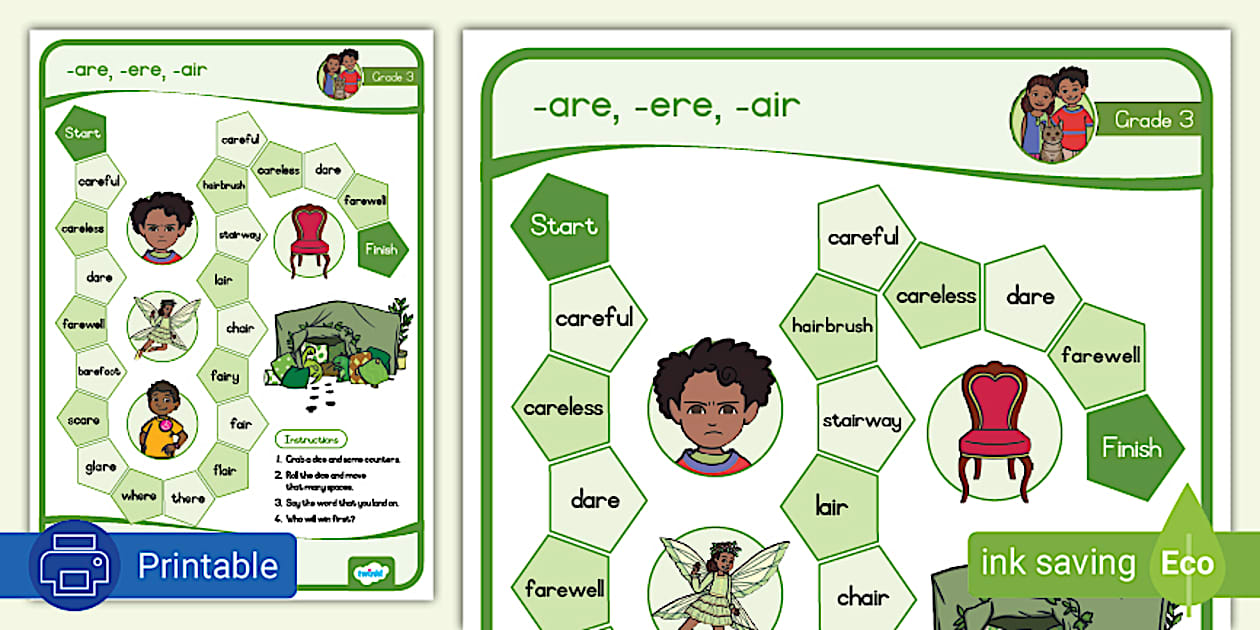 Grade 3 Phonics: -are, -ere, -air Printable Game