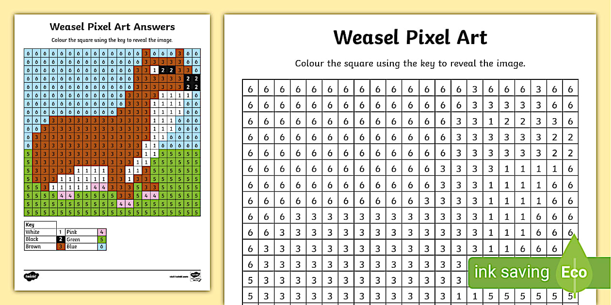 Free Weasel Pixel Art Template for Kids: Download and print!