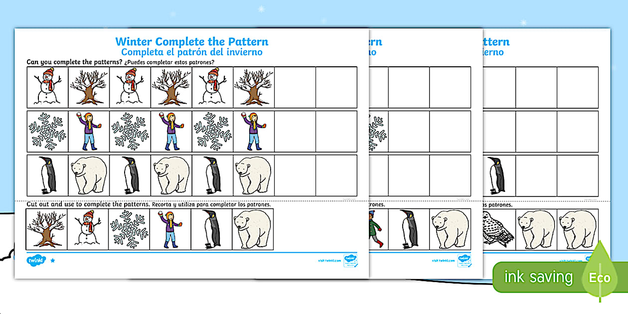 Winter Themed Complete the Pattern Worksheet / Worksheet - English ...