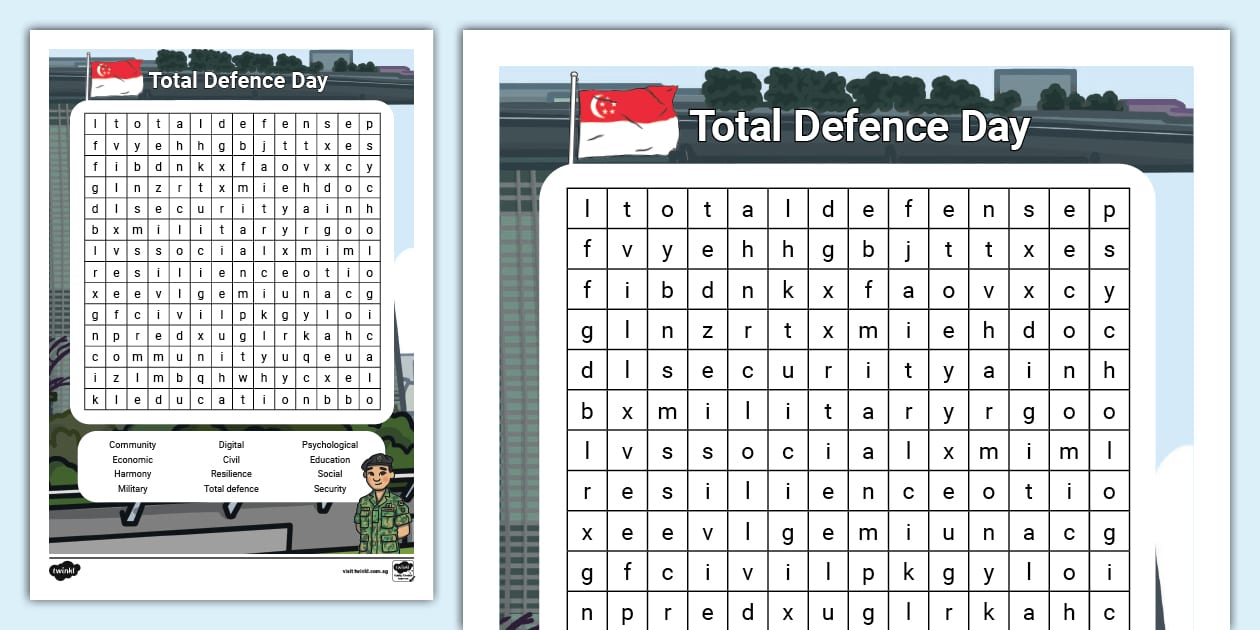 Singapore Total Defence Day Word Search - Twinkl