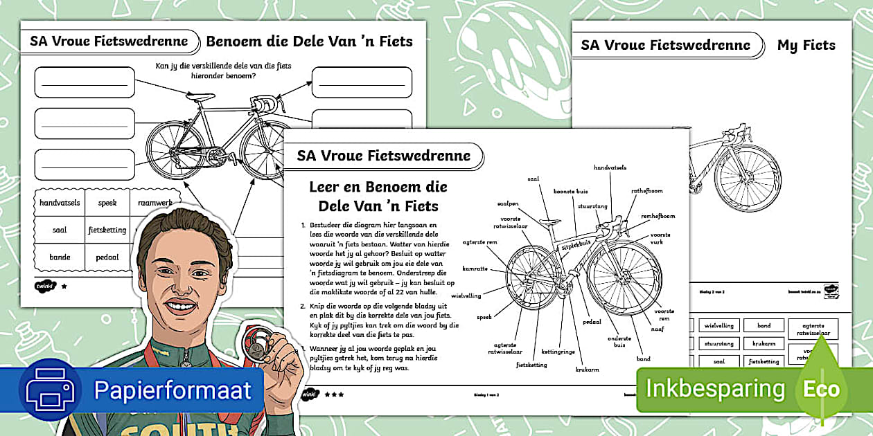 SA Vroue Fietswedrenne Benoem die Dele van 'n Fiets