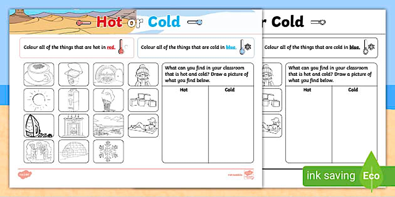Hot and Cold Worksheet (teacher made) - Twinkl