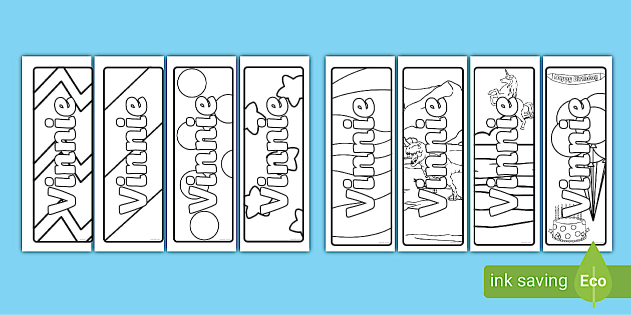 Vinnie Name Simple Colouring Bookmarks | Twinkl | KS1