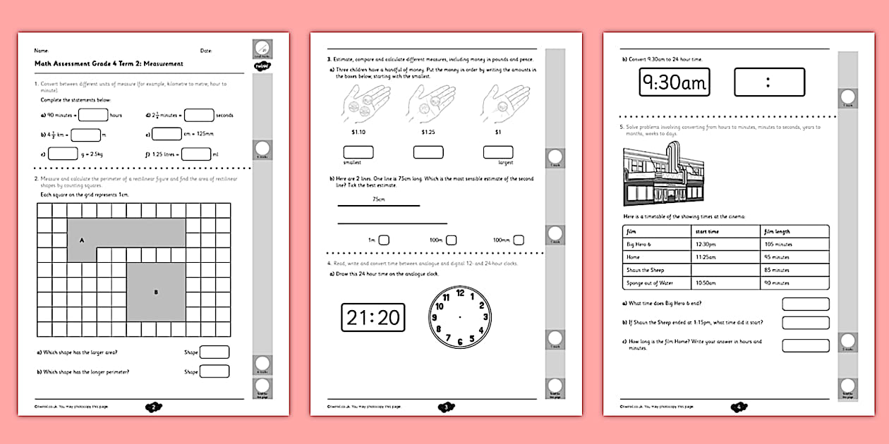 Grade 4 Measurement Term 2 Test - Twinkl