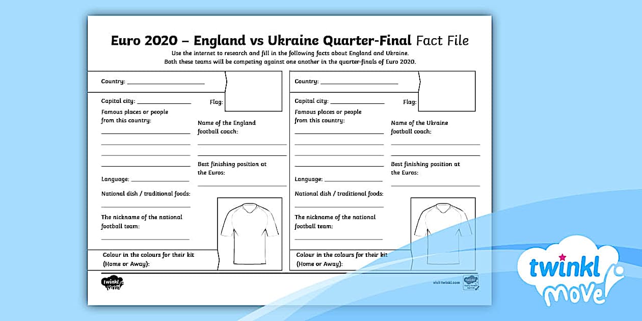England vs Ukraine Fact File Activity - Euro 2020 - Twinkl