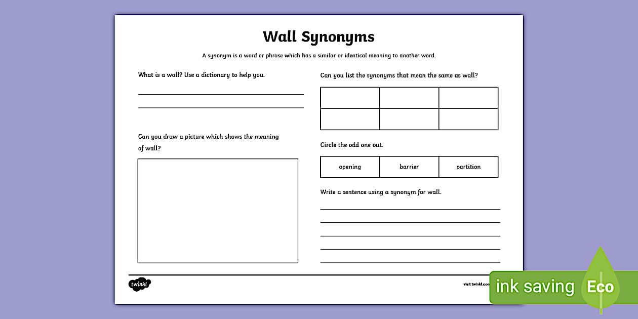 Wall Synonyms Worksheet (teacher made) - Twinkl