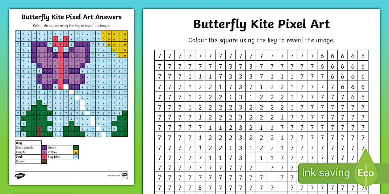 Butterfly Kite Pixel Art Template (Teacher-Made) - Twinkl