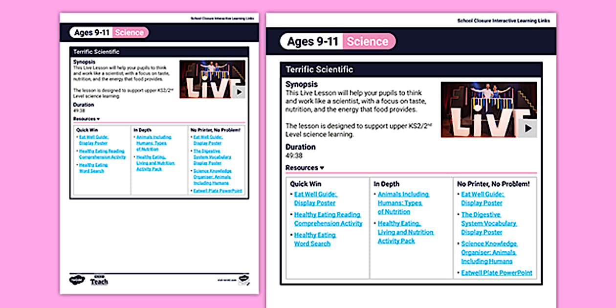 FREE! - BBC Teach | Live Lesson and Resources - Science - Nutrition - Ages