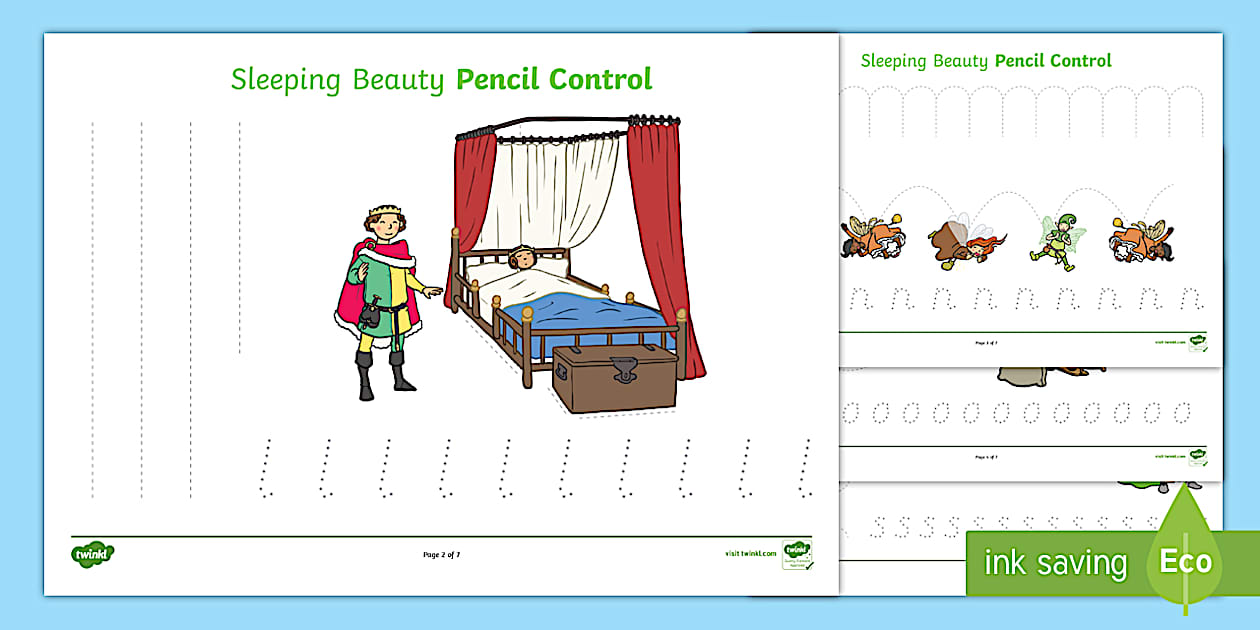 Sleeping Beauty Pencil Control Worksheets