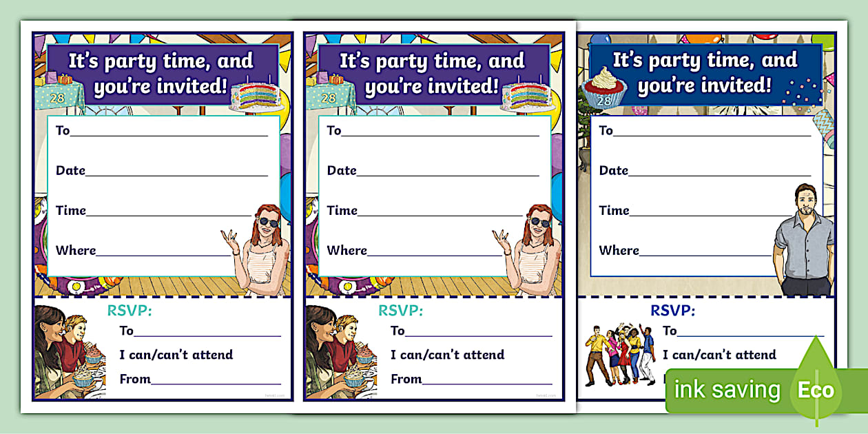 28th Birthday Invitations (teacher made) - Twinkl