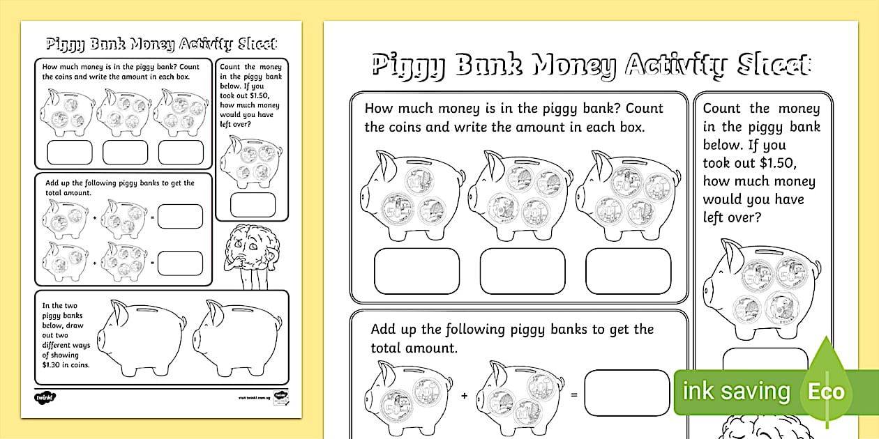 *Singapore Piggy Bank Money Activity Sheet* (Teacher-Made)
