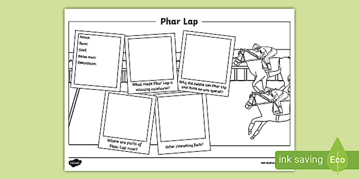 Phar Lap Research Worksheet - Twinkl