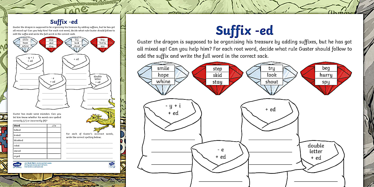KS2 Adding the Suffix -ed Worksheet (KS2 Fantasy Story 'The Wyrmstooth