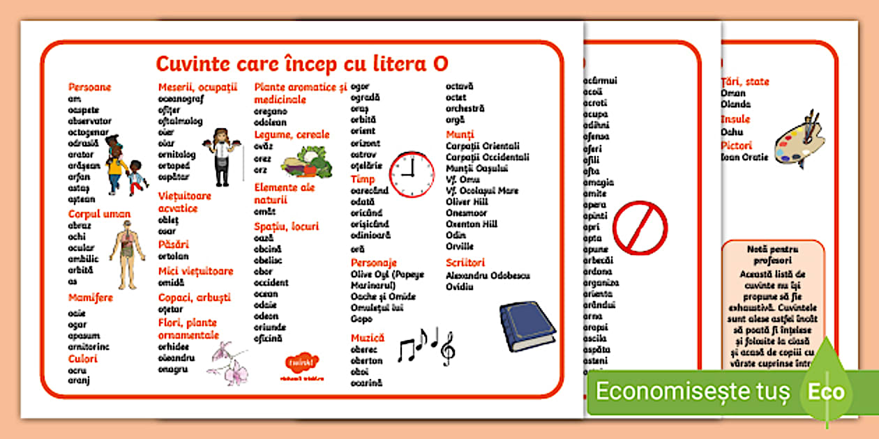 Litera O – Cuvinte utile