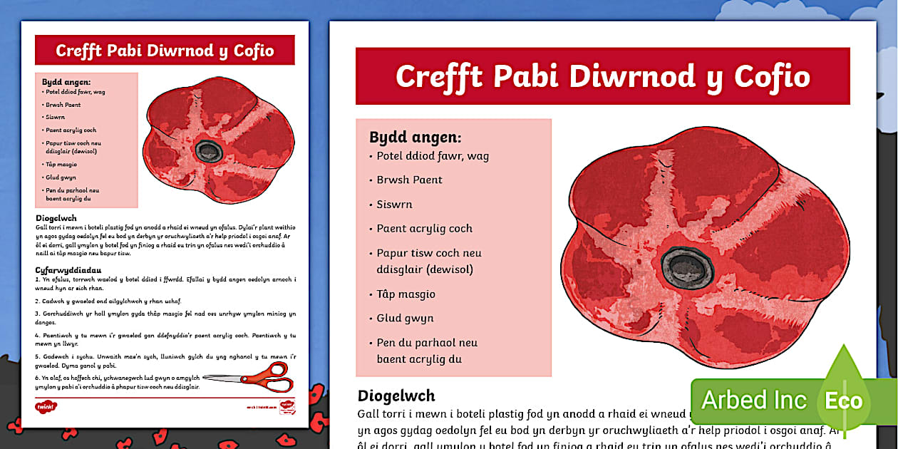 Cyfarwyddiadau Crefft Pabi Diwrnod y Cofio - Twinkl