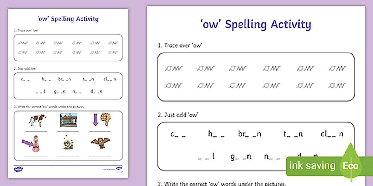 ‘ow’ Worksheet | Spelling Activity | Primary Phonic Resource