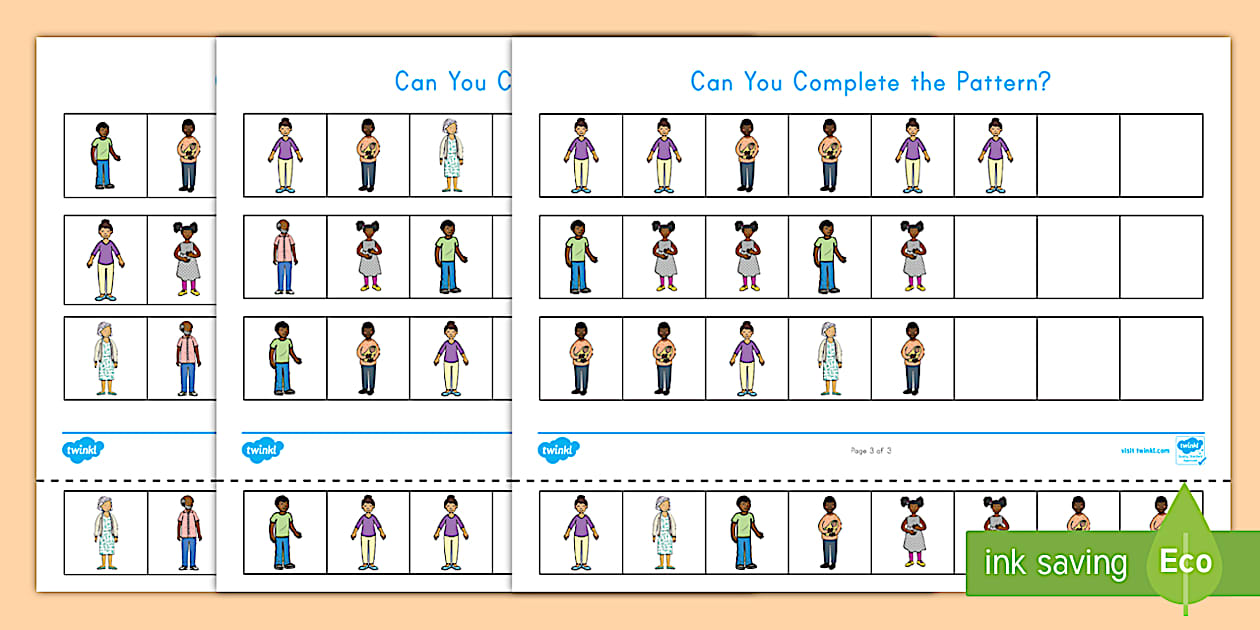 Families Complete the Pattern Worksheet - Twinkl