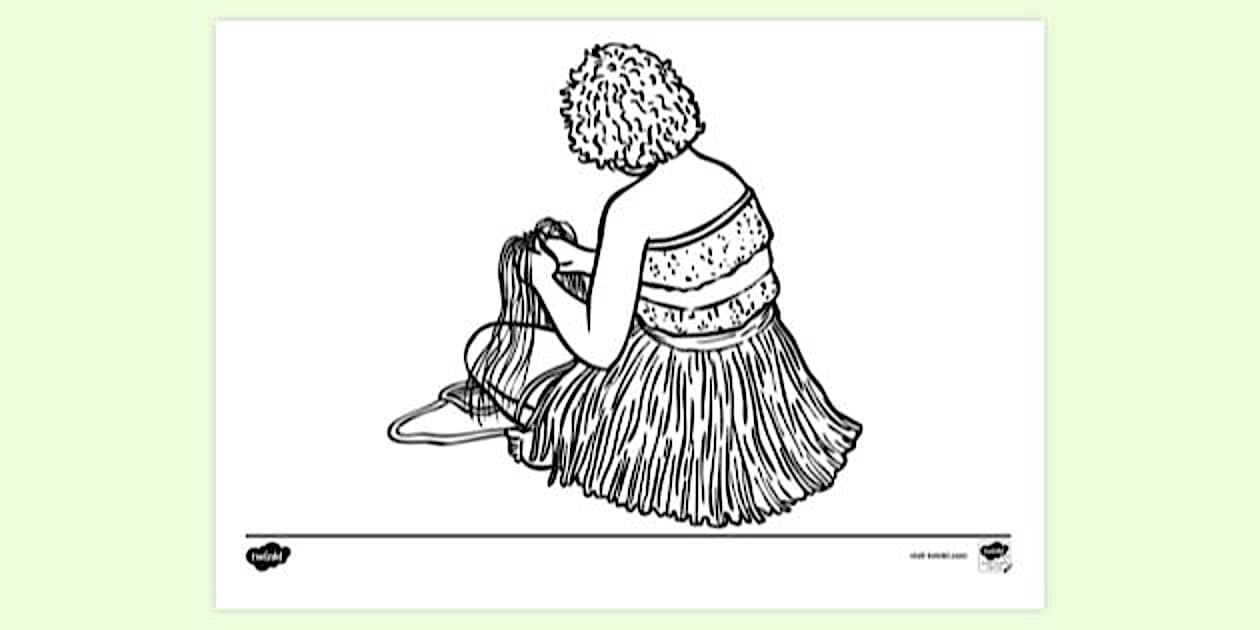 Girl Weaving Rope Colouring Sheet | Colouring Sheets