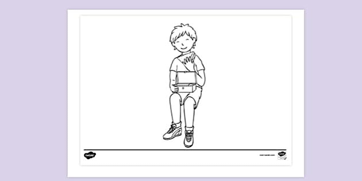 Boy Eating Packed Lunch Colouring Sheet | Colouring Sheets