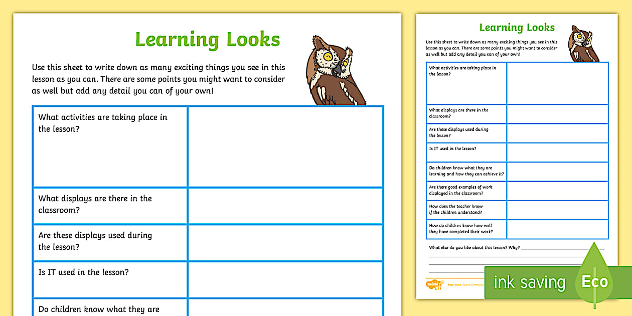 Cursive Pupil Voice Learning Leaders Learning Looks Worksheet