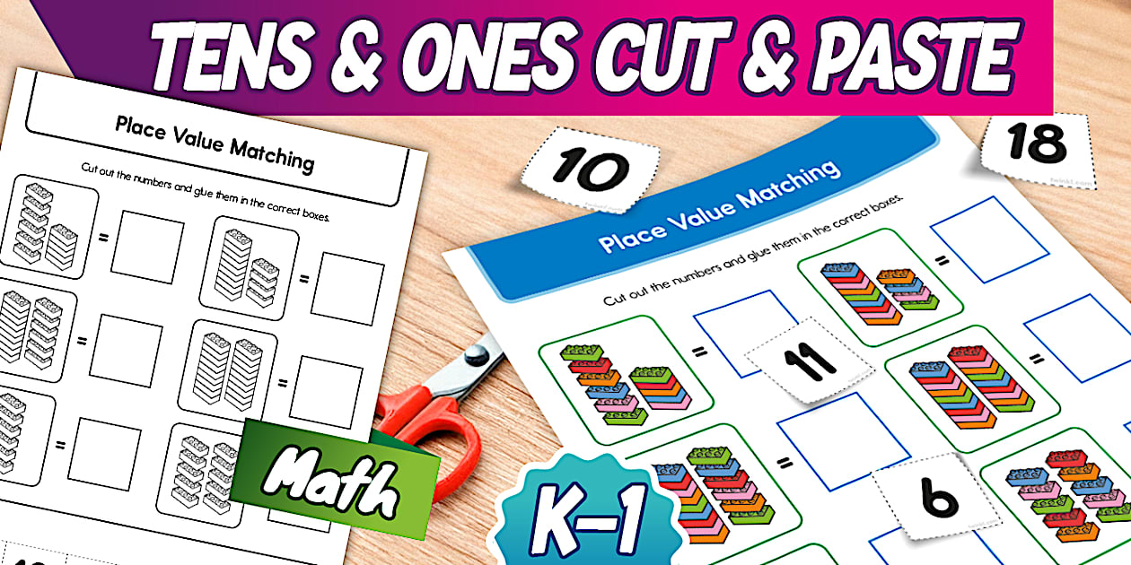 Tens and Ones Place Value Matching Cut and Paste for K-1st Gr