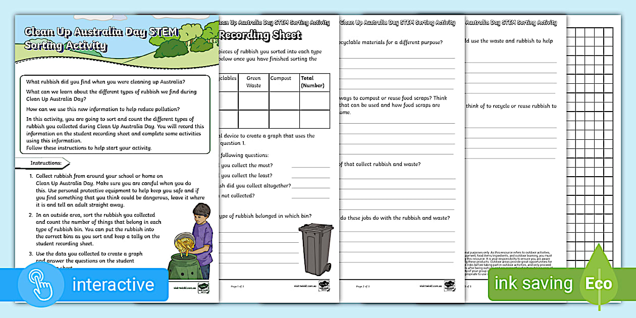 Clean Up Australia Day STEM Sorting Activity 3-6 - Twinkl