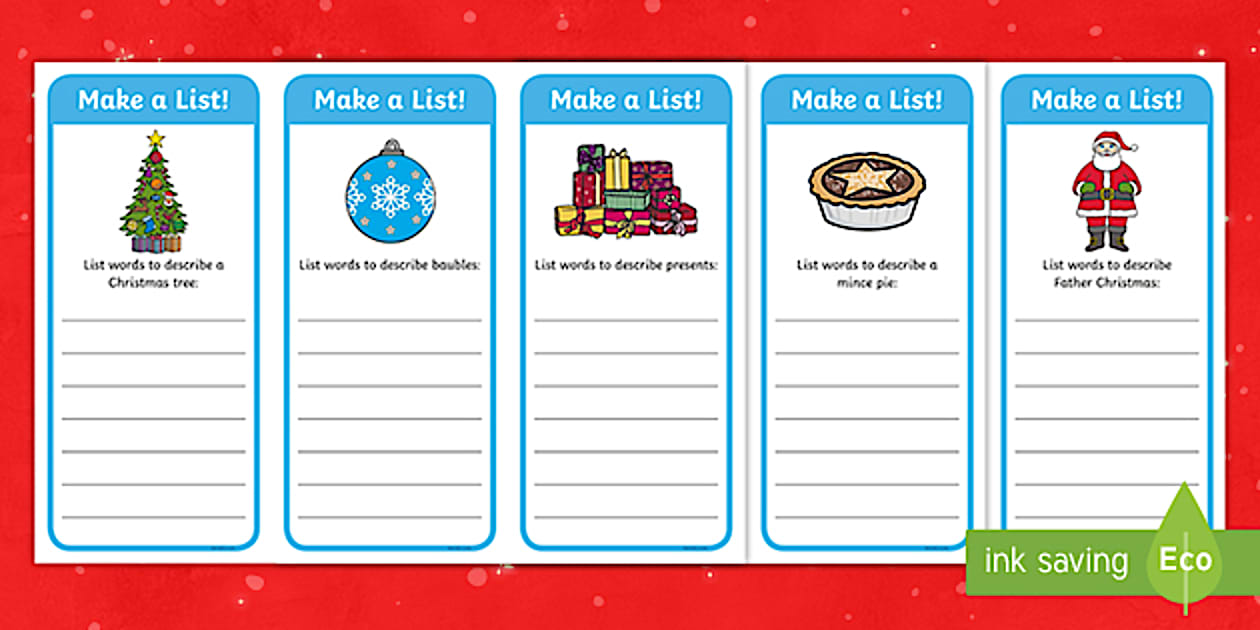 Make a List Early Christmas Writing Activity Pack - Twinkl