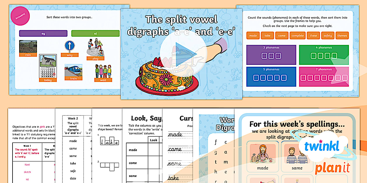 PlanIt English Y1 Term 2B W2: Split Digraphs 'a-e' and 'e-e' Spelling Pack