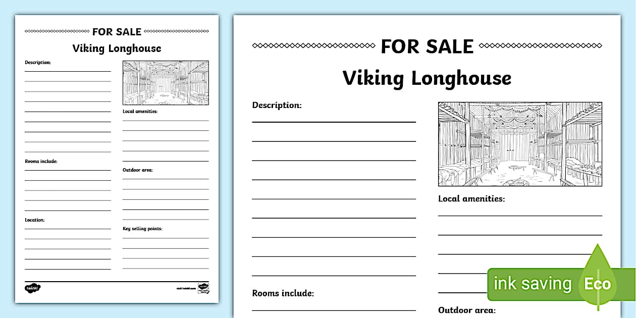 KS2 Viking Longhouse for Sale Worksheet (teacher made)