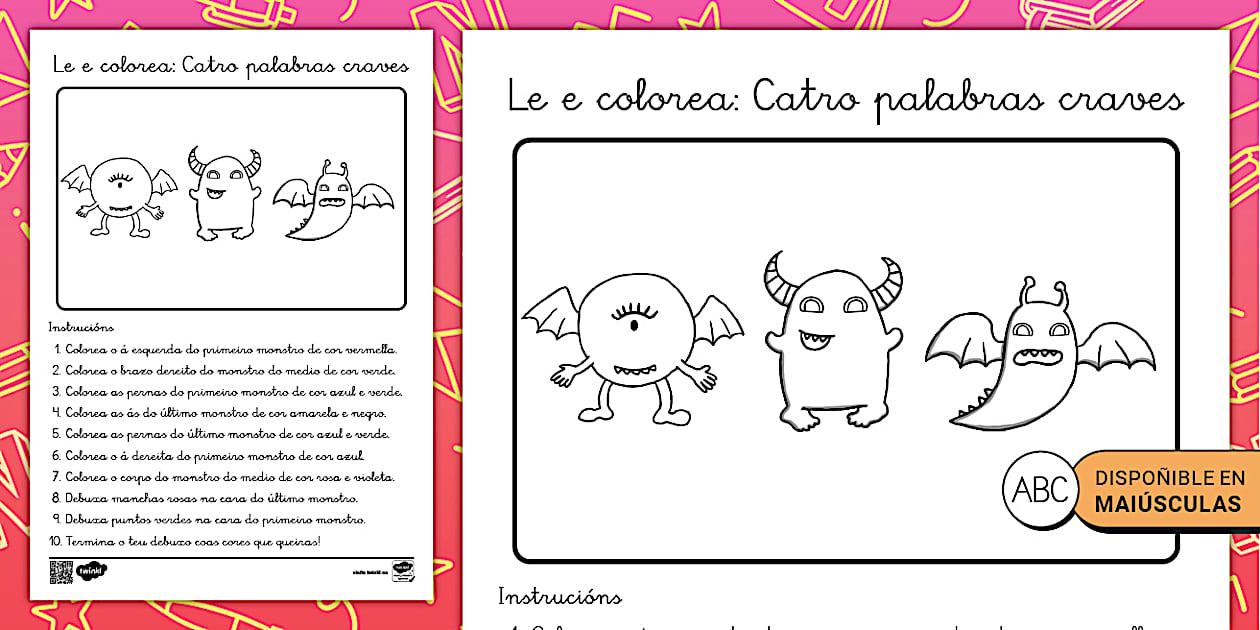Ficha de actividade: Le e colorea- Catro palabras craves – Galego