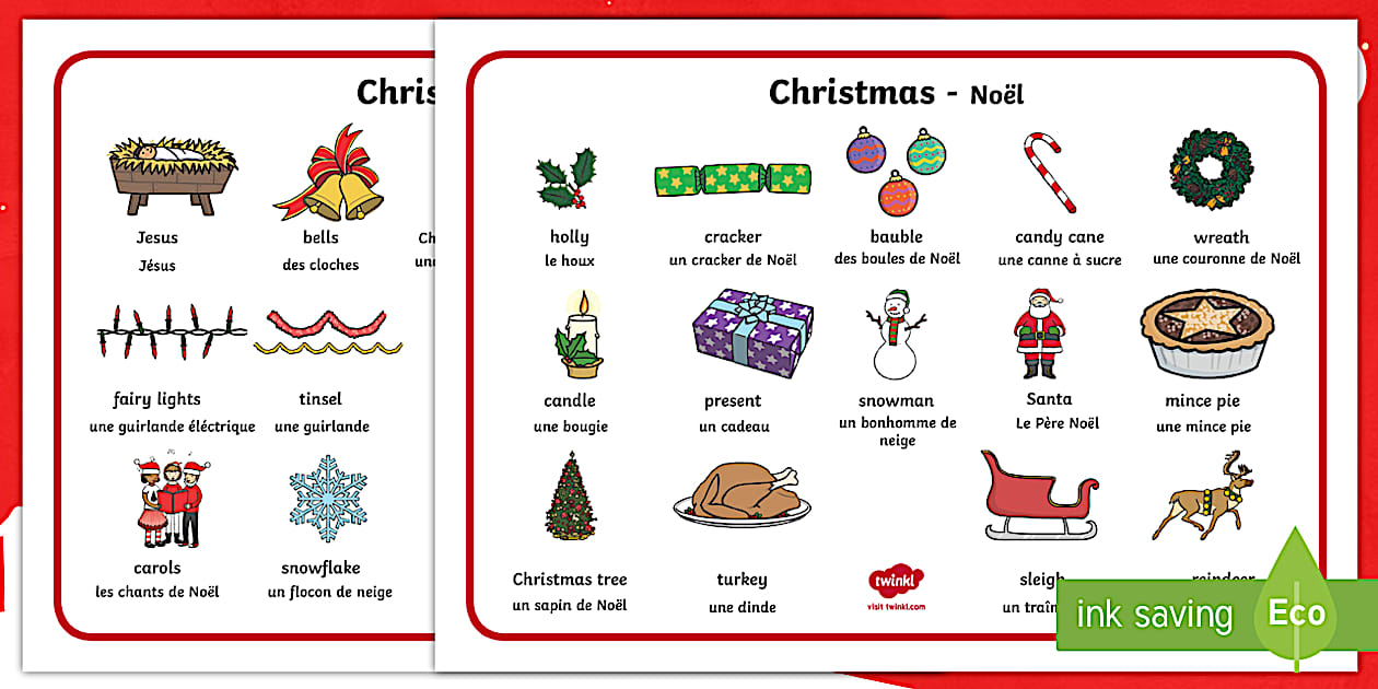 Christmas Word Mat English/French (teacher made) - Twinkl