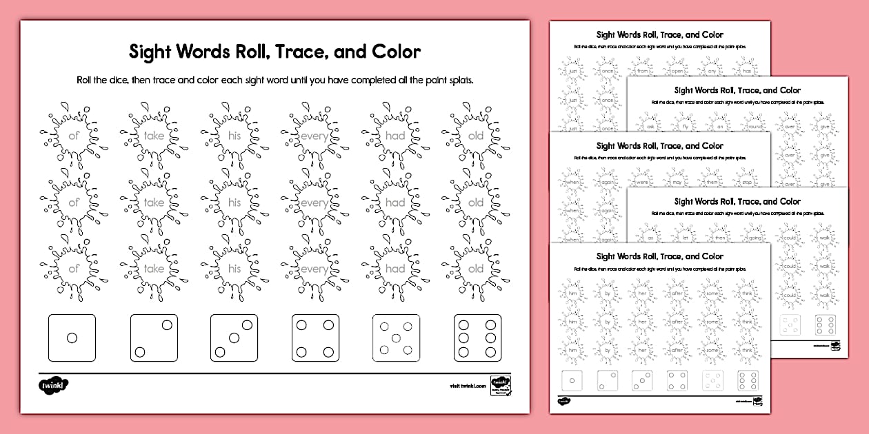 First Grade Sight Words Roll, Trace, and Color Activity