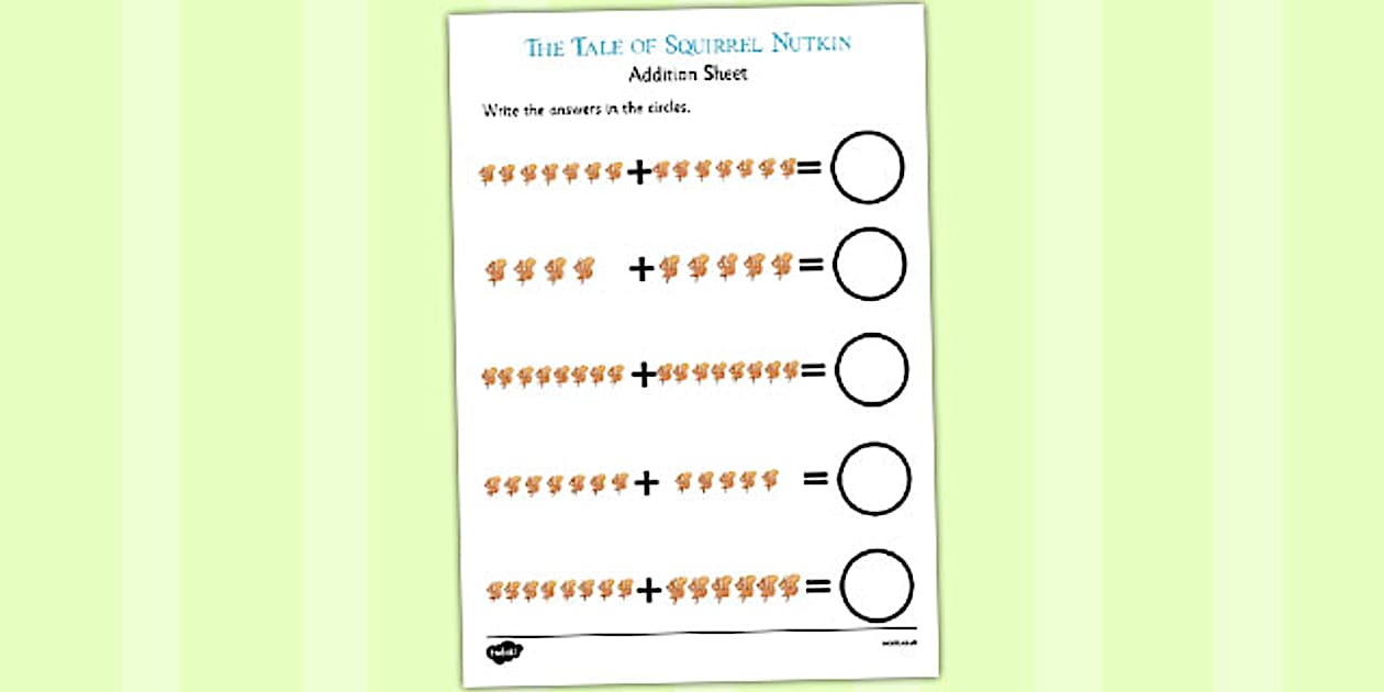 The Tale of Squirrel Nutkin Up to 20 Addition Sheet - squirrel nutkin