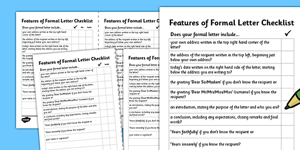 Formal Letter Writing Checklist - ESL Writing a Formal Letter