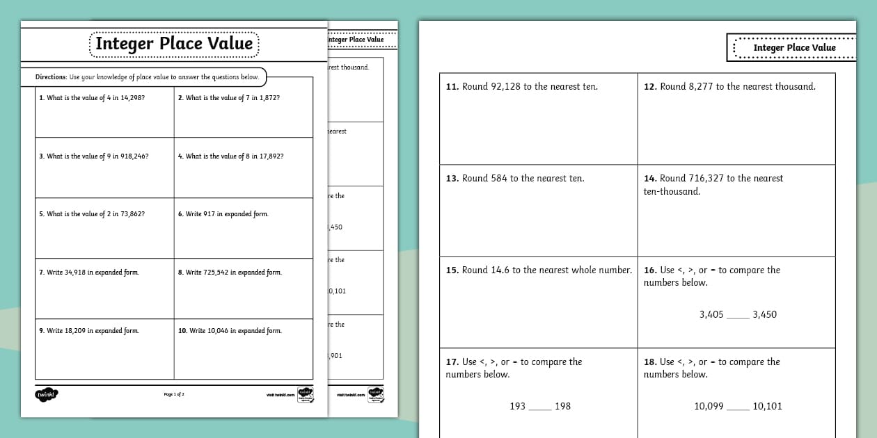 Middle School Basic Skills Integer Place Value Intervention Activity